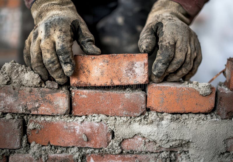 Close-up of Hands Laying Bricks in Construction Project Stock Image - Image of brick, industry ...