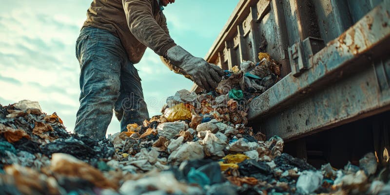 Close-up of Hands Loading Trash into a Truck, Highlighting the ...