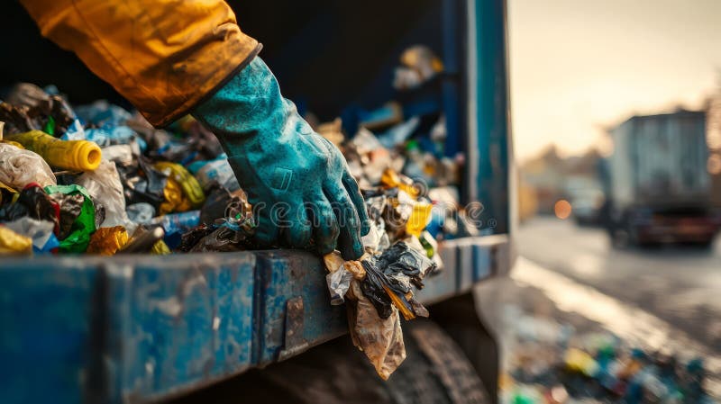 Close-up of Hands Loading Trash into a Truck, Highlighting the ...