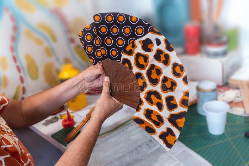 Close Up. a Hands Make a Spanish Fan in a Craft Workshop. 2 Stock Photo ...