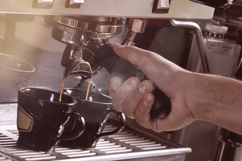 Making Two Cups of Espresso on a Machine Stock Image - Image of italian ...