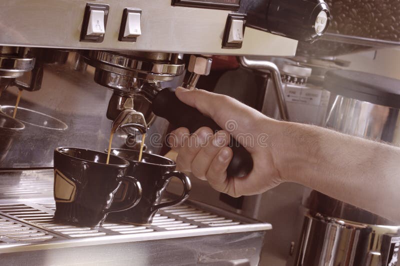 Making Two Cups of Espresso on a Machine Stock Photo - Image of barista ...