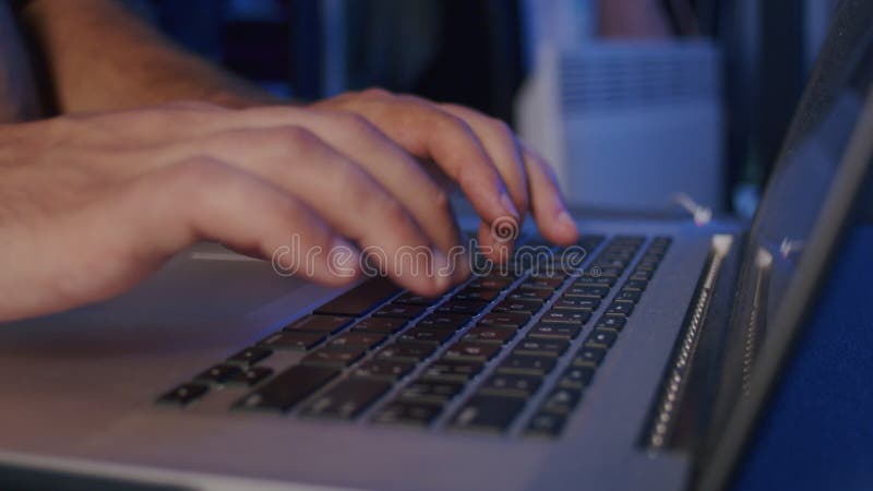 Close-up, the Hands of a Male Video Editor are Processing on a Laptop ...