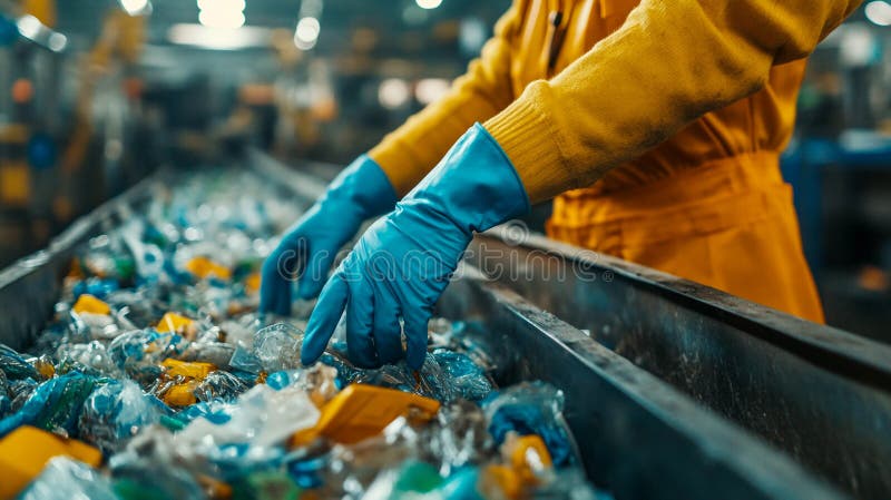 Close-up of the Hands of a Man in Blue Protective Gloves Sorting ...