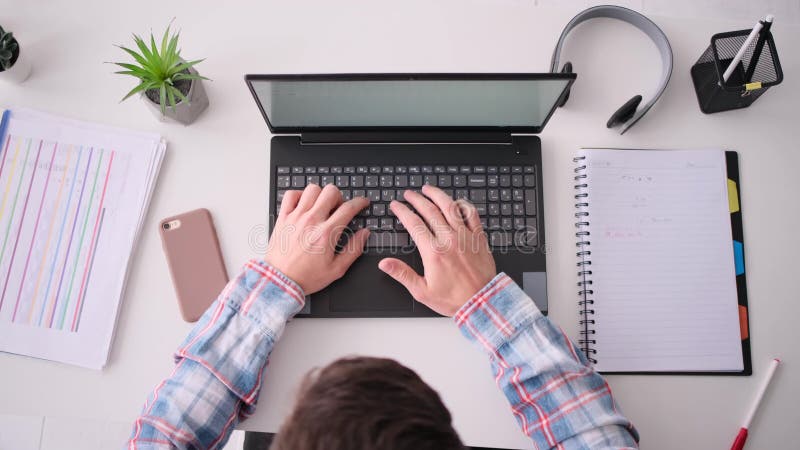 Top View Shot of Man Typing on Keyboard on Workplace Stock Video ...