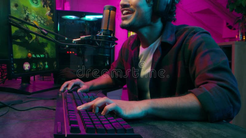 Close Up Hands Man Unrecognizable Male Typing Gamer Streamer Hacker Programmer Desktop Computer