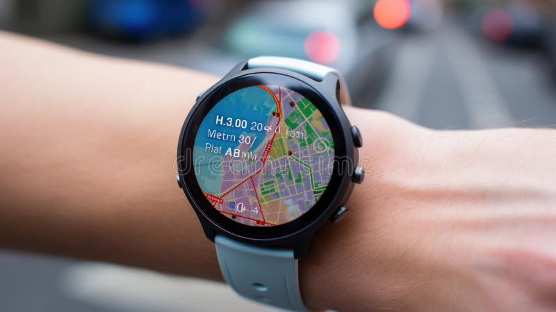 Close Up of Hands with Map on Smartwatch Screen. Stock Illustration ...