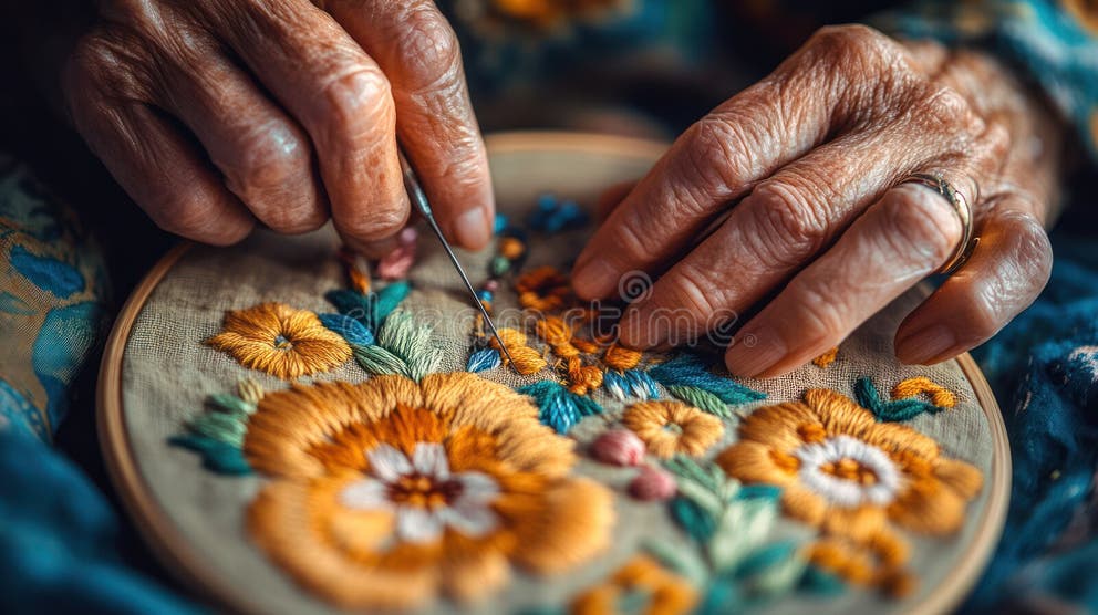 Close-up of Hands Masterfully Embroidering Intricate Patterns with Hoop ...
