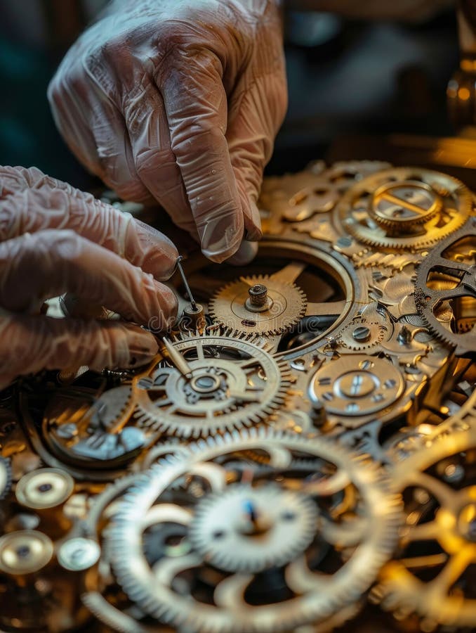 Close-up of Hands Meticulously Assembling Intricate Gears and Cogs of a ...