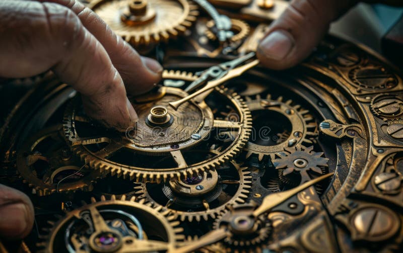 Close-up of Hands Meticulously Assembling Intricate Gears and Cogs of a ...