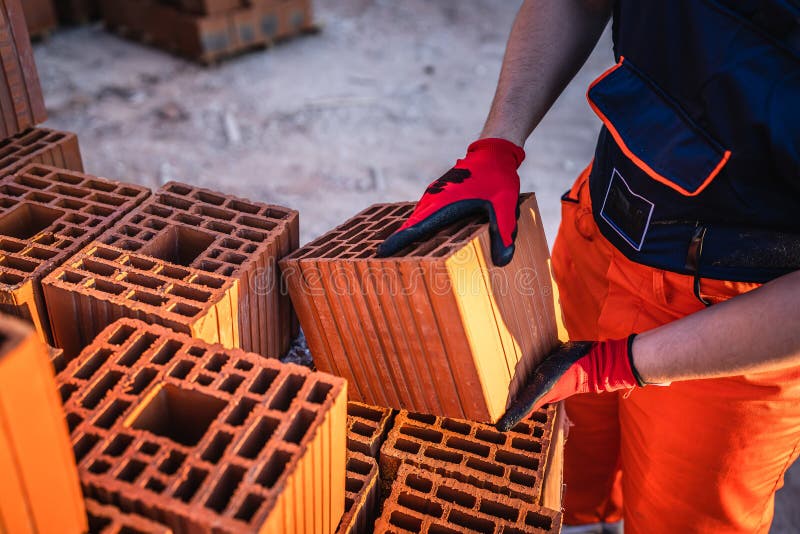 Close Up on Hands and Midsection of Unknown Man Construction Worker ...