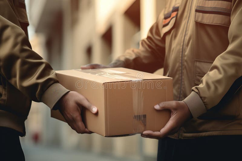 Close-up of the Hands of Movers Passing the Box. Moving Concept. Stock ...