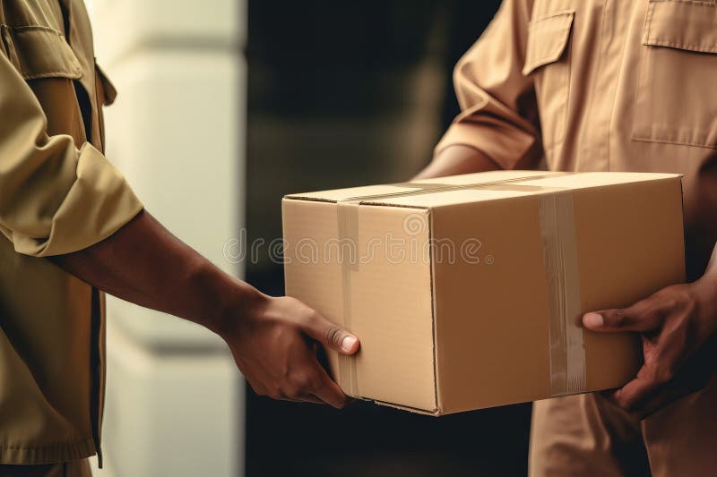 Close-up of the Hands of Movers Passing the Box. Moving Concept. Stock ...