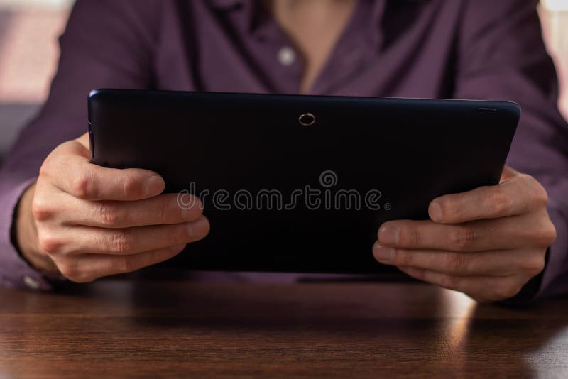 Close Up Hands Multitasking Man Using Tablet, Laptop and Cellphone ...