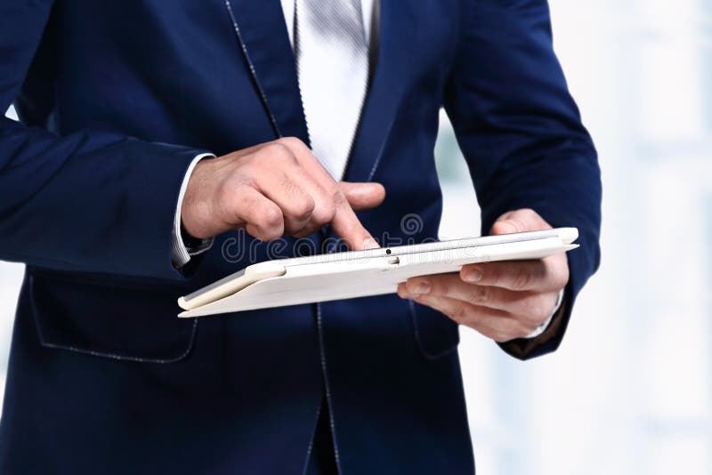 Close Up Hands Multitasking Man Using Tablet Stock Image - Image of ...