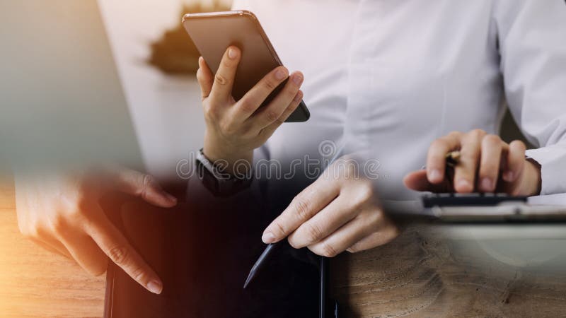 Close Up Hands Multitasking Man Using Tablet, Laptop and Cellphone ...
