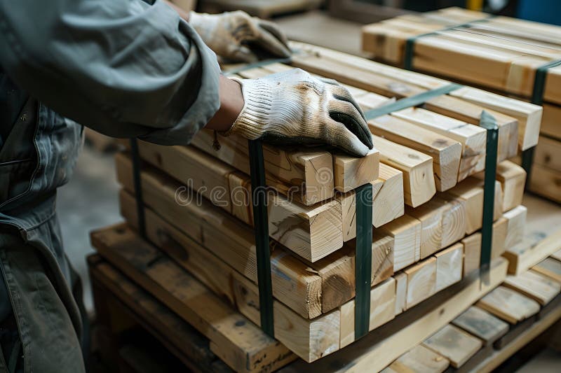 Close-up of Hands Packaging Timber in Workshop. Manual Labor and ...