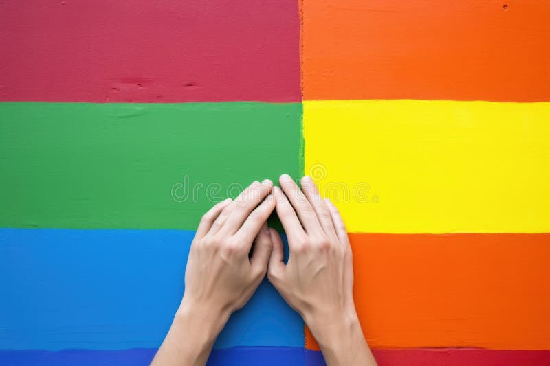 Close-up of Hands Painting a Rainbow on a Wall Stock Photo - Image of ...