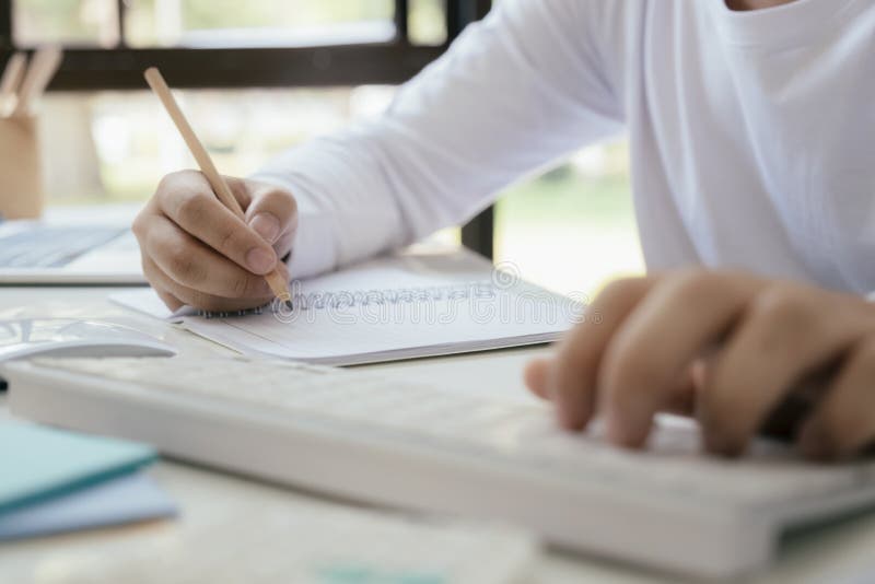 Close Up Hands with Pen Writing on Notebook Stock Image - Image of idea ...