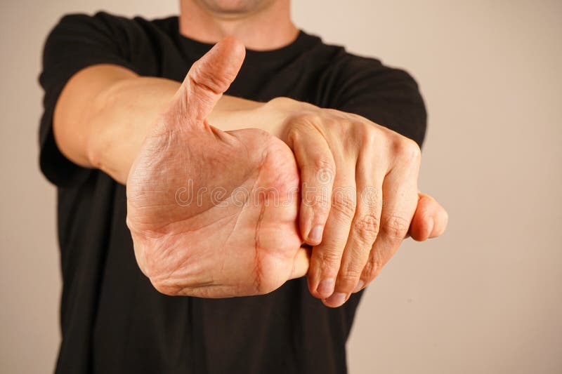 One Hand Pulls the Other, Extending the Palm Outward. the Neutral ...