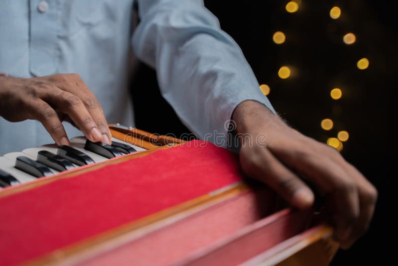 Close Up of Hands Playing Harmonium an Indian Classical Music ...