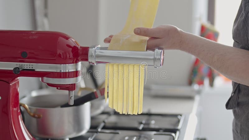 Making Fresh Pasta with a Kitchen Machine at Home Stock Video - Video ...