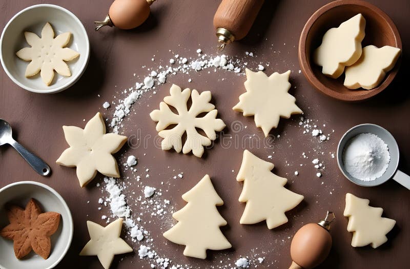 A Close-up of Hands Pressing a Tree-shaped Cookie Cutter into the Dough ...