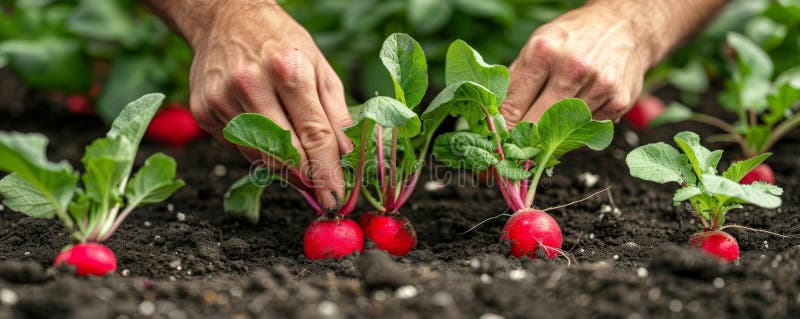 A Close-up of Hands Pulling Radishes from the Soil, with the Vibrant ...