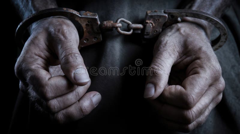 Close-up of Hands in Rusty Handcuffs Under Dramatic Lighting Stock ...