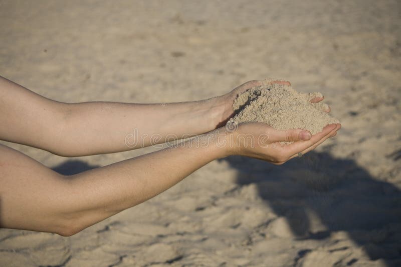 Close-up of Hands with Sand Falling on a Beach Stock Image - Image of ...
