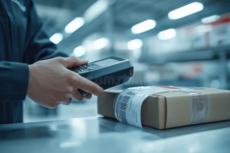 Close-up of Hands Scanning a Barcode on a Package in a Warehouse Stock ...