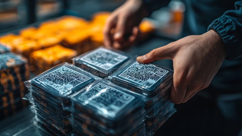 Close-up of Hands Scanning QR Codes on Product Packages Stock ...