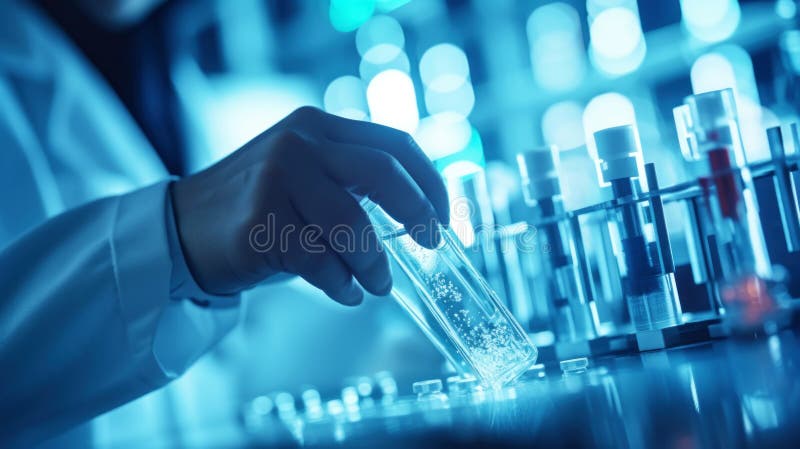 A Close-up of the Hands of a Scientist Working with Test Tubes in a ...