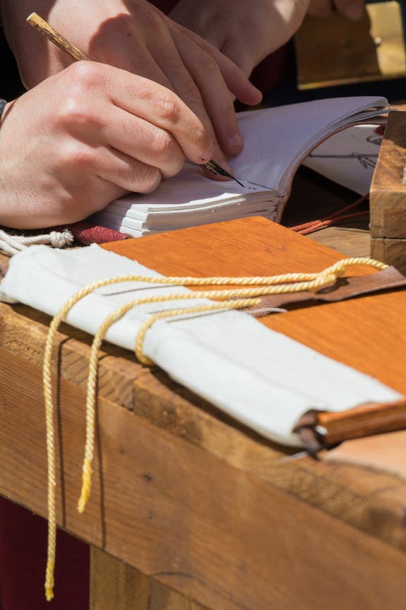 Scribe Practicing Traditional Illumination Stock Image - Image of ...