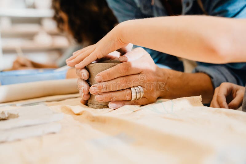 Close Up Hands Sculpting Clay Crafts in Workshop Stock Photo - Image of ...