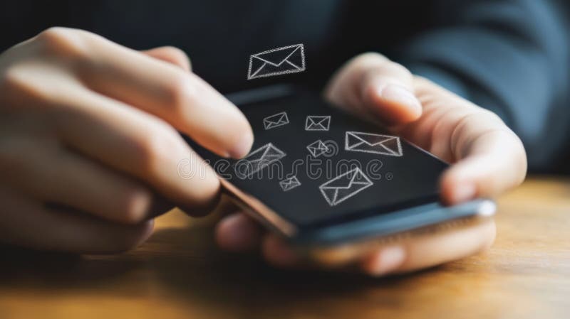 Close-up of Hands Sending Emails on Smartphone Stock Illustration ...