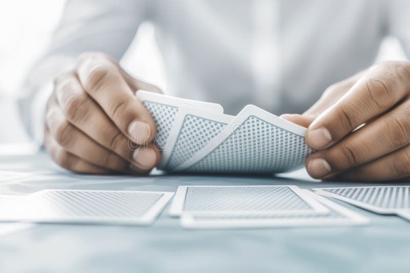 Close-Up on Hands Shuffling Playing Cards at Table Stock Photo - Image ...