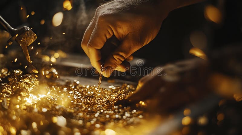 A Close-up of Hands Sifting through Gold, Capturing the Intricate ...