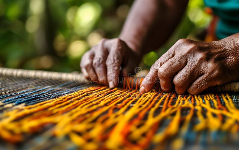 Close Up of Hands Skillfully Weaving Colorful Threads, Representing ...