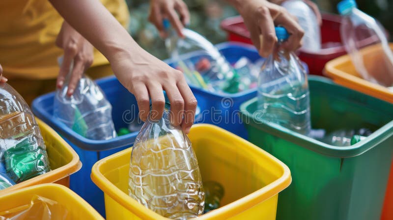 Close-up of Hands Sorting Recyclables into Appropriate Stock ...