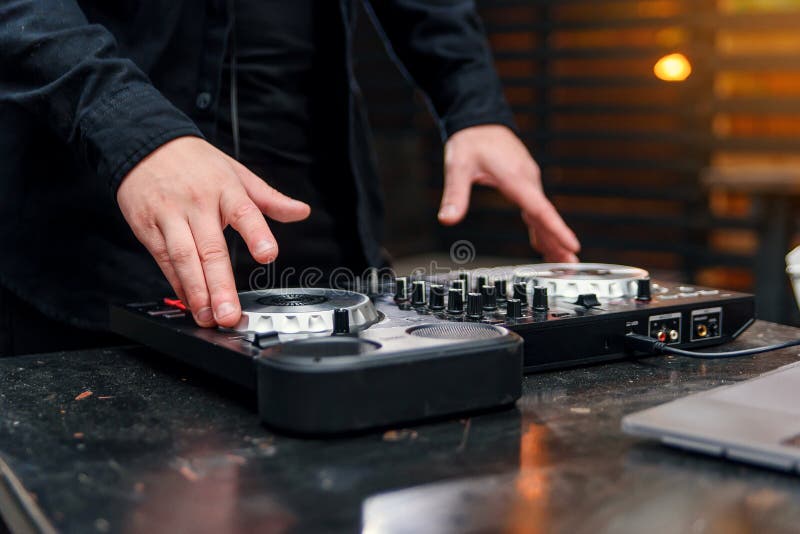 Close Up of Hands Spinning the Decks at the Nightclub Stock Photo ...