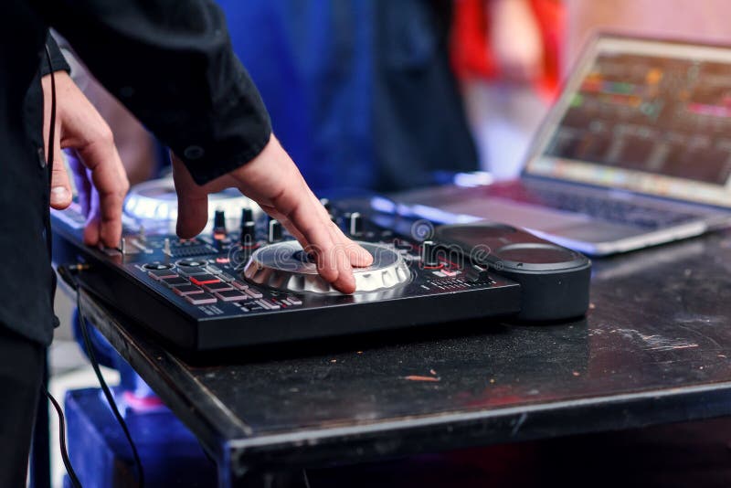 Close Up of Hands Spinning the Decks at the Nightclub Stock Image ...