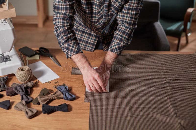 Close-up Hands of Tailor, Cutting Wool Fabric. Craftsman Makes ...