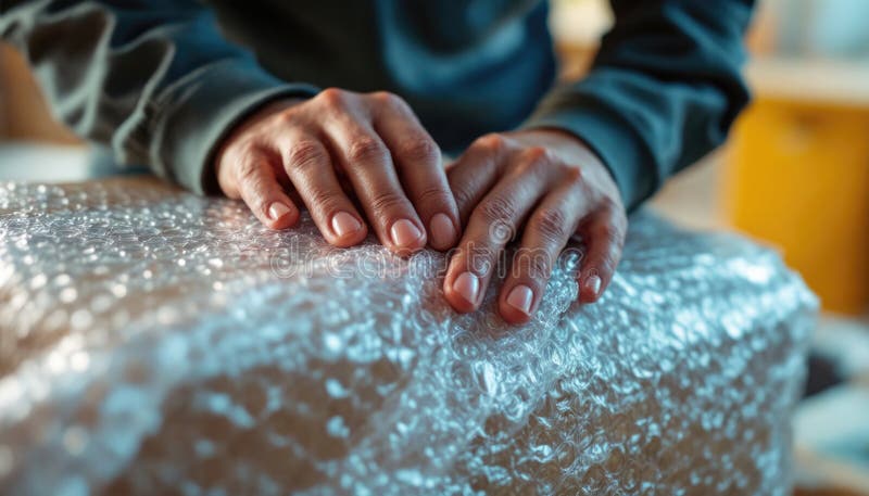 Close-up of Hands Touching Bubble Wrap for Stress Relief and Sensory ...