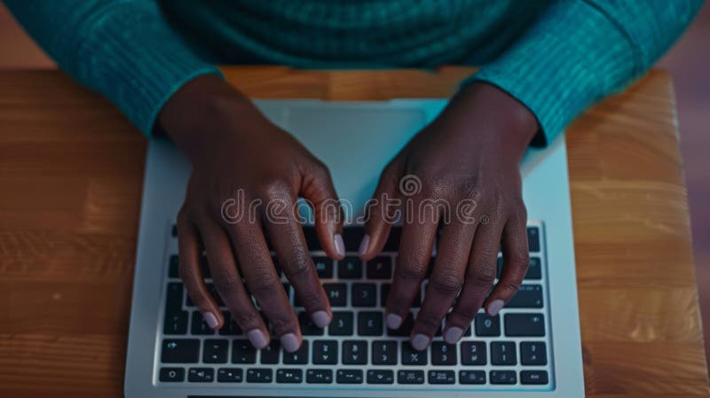 Close-up of Hands Typing on a Backlit Laptop Keyboard in a Dimly Lit ...