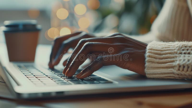 Close-up of Hands Typing on a Backlit Laptop Keyboard in a Dimly Lit ...