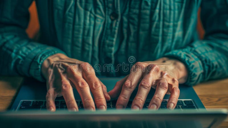 Close-up of Hands Typing on a Backlit Laptop Keyboard in a Dimly Lit ...