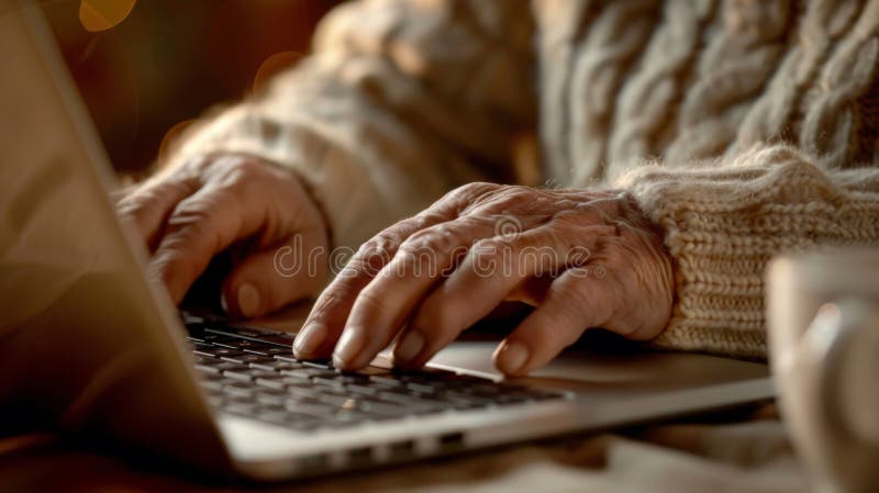Close-up of Hands Typing on a Backlit Laptop Keyboard in a Dimly Lit ...