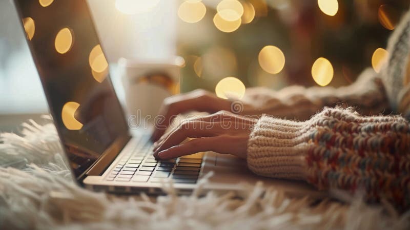 Close-up of Hands Typing on a Backlit Laptop Keyboard in a Dimly Lit ...