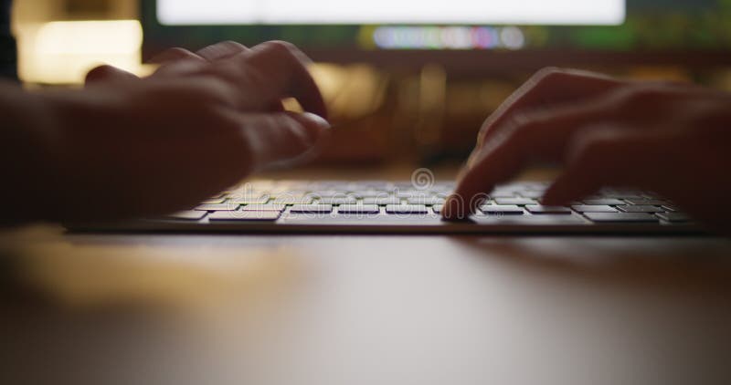 Typing on Computer Keyboard Late Office Working Business Corporate ...